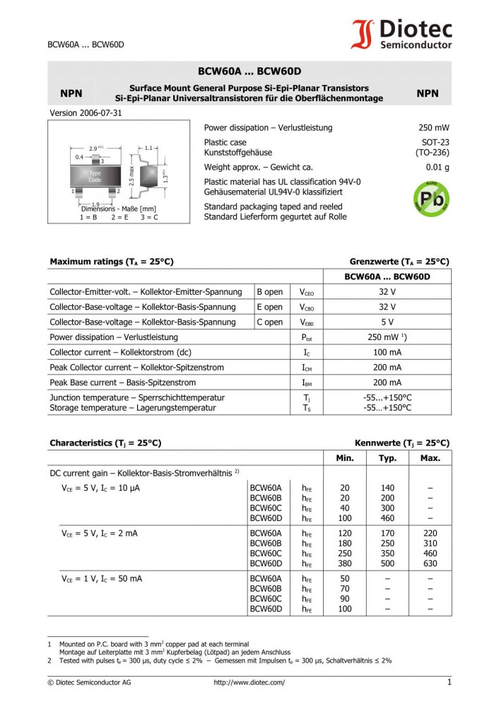 BCW60A datasheet page 1