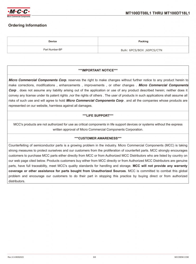 MCC MT100DT12L1-BP datasheet page 6
