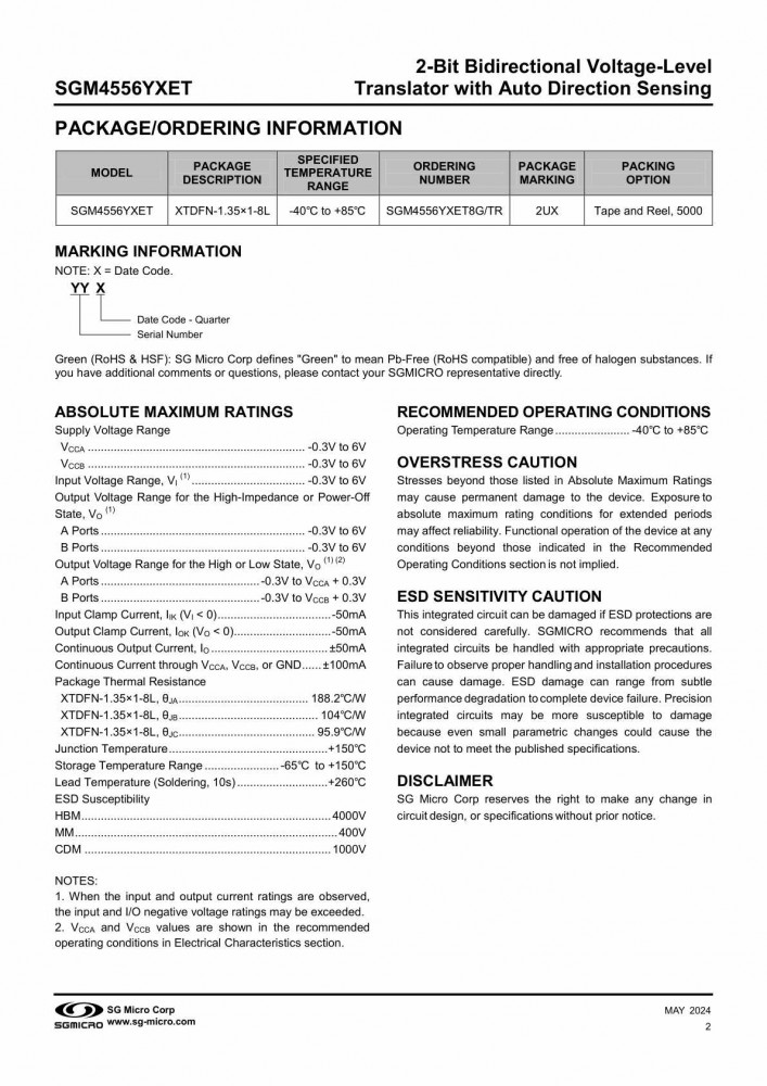 SGM4556YXET technical document preview, page 2