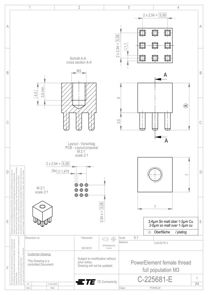 TE Connectivity ERNI 225681 technical document preview