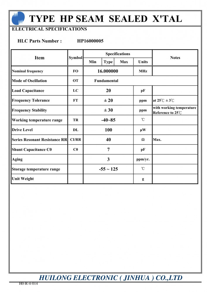 HP16000005 specification page 2