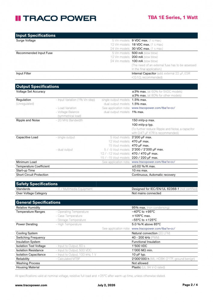 TBA 1E datasheet page 2
