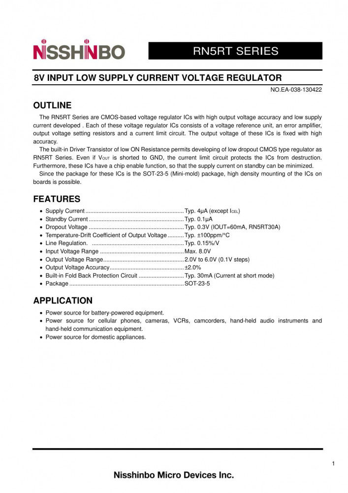 RN5RT datasheet page 1