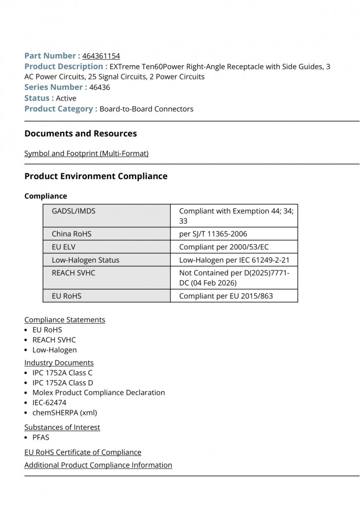 MOLEX 464361154 technical document page 1