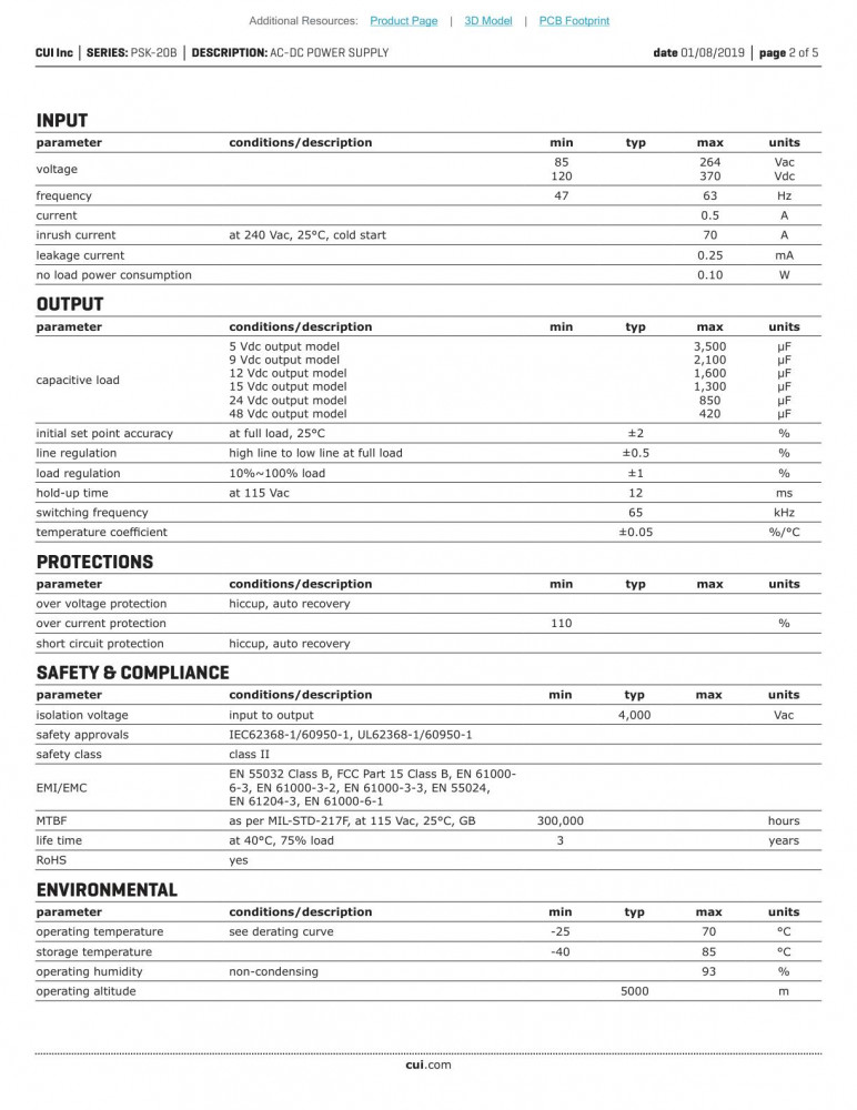 CUI PSK-20B datasheet page 2