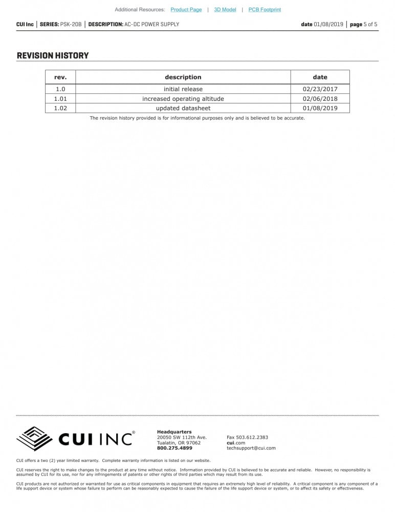 CUI PSK-20B datasheet page 5
