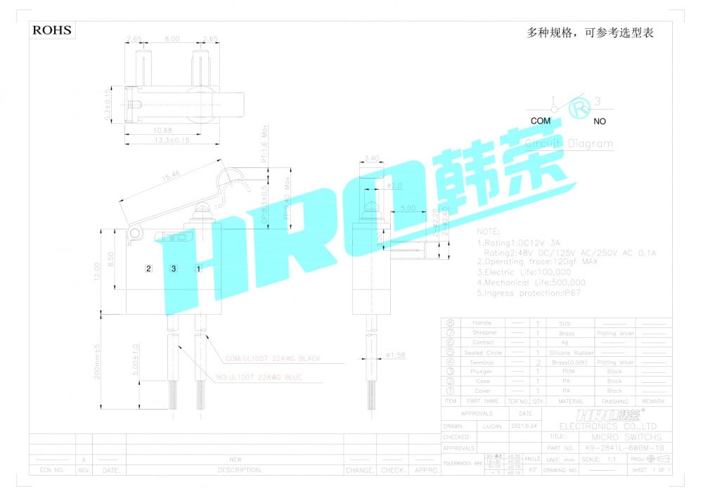 K9-2841L-6WBM-1B technical drawing page 1