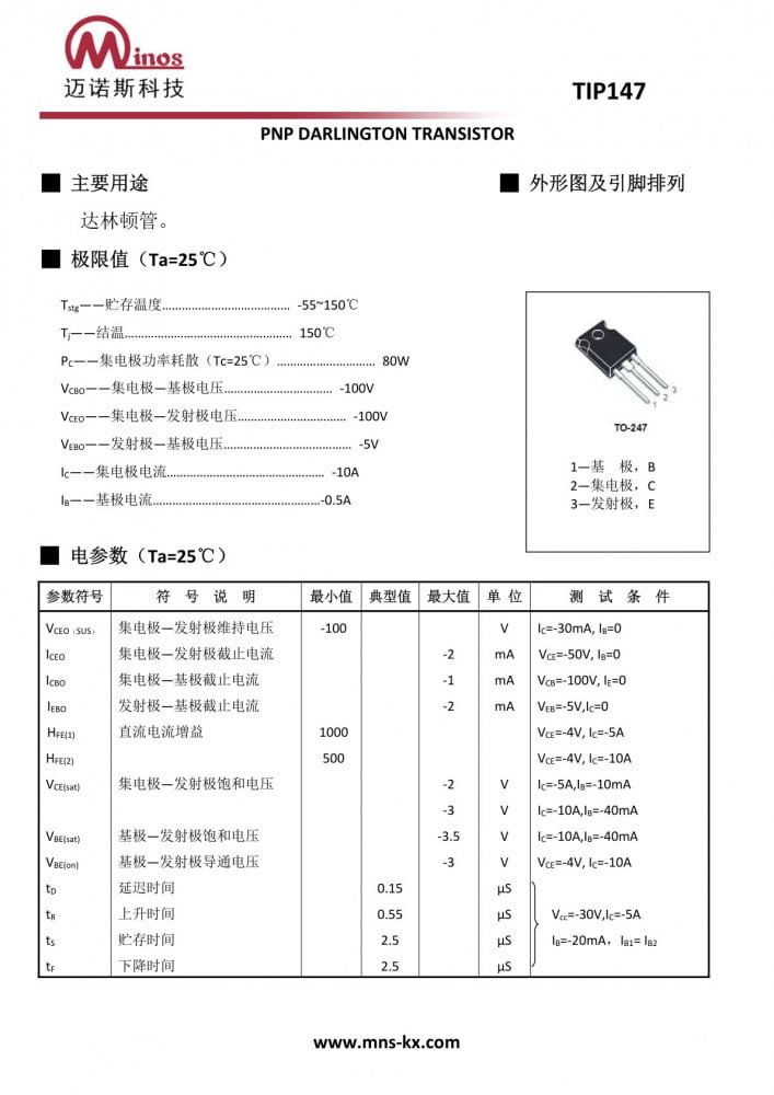 Minos TIP147 datasheet page 1