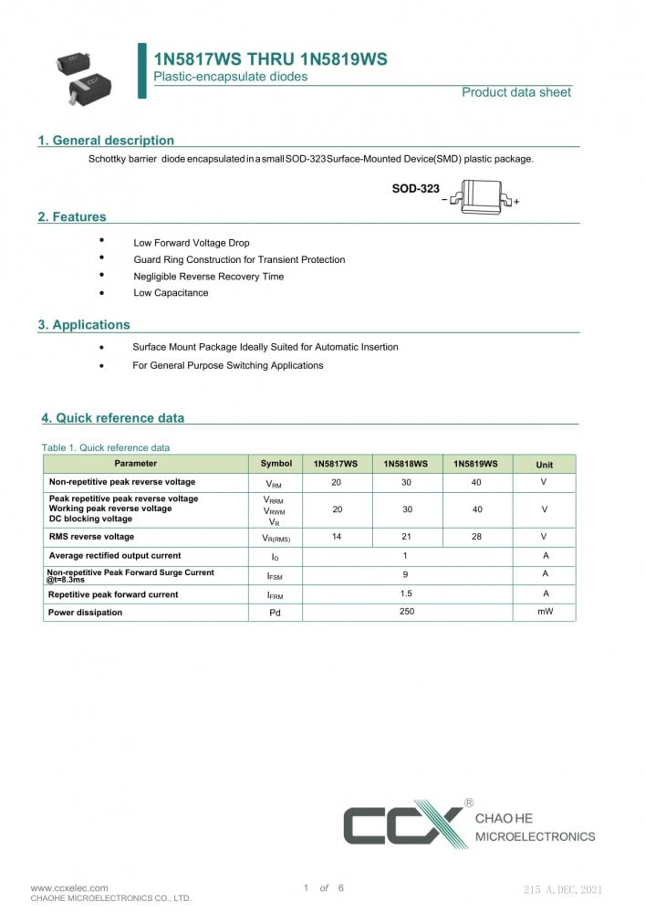 B5819WS datasheet page 1