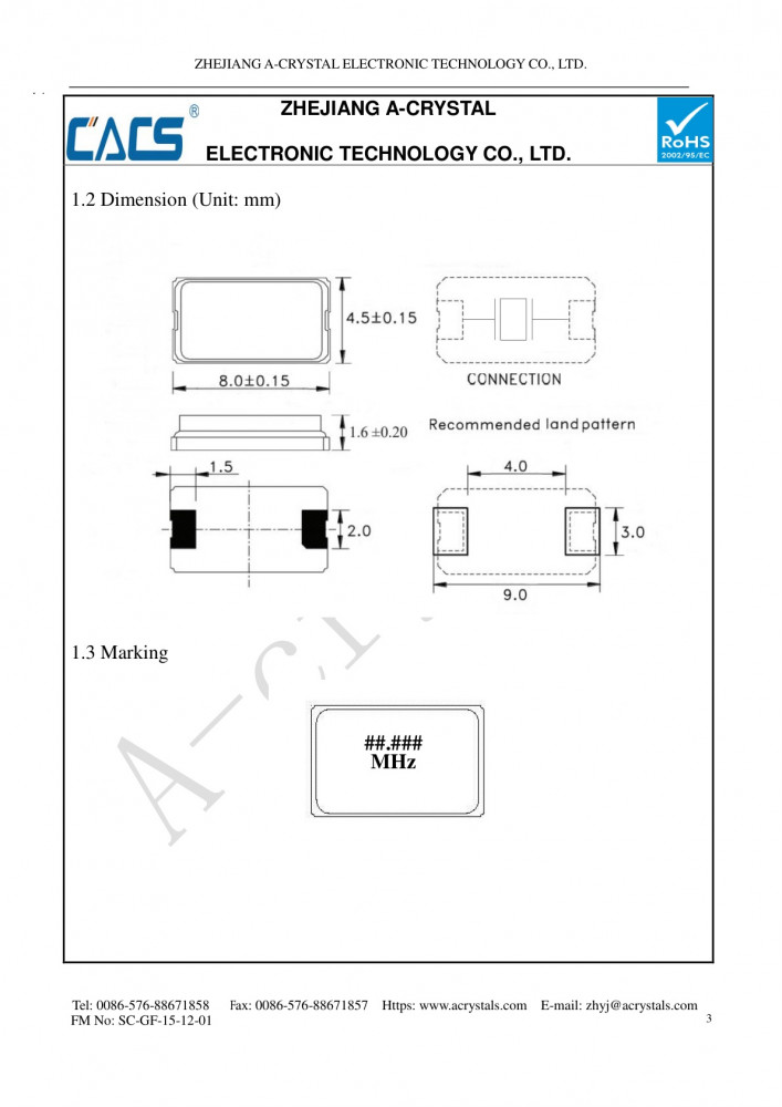 P8FA specification document, page 3