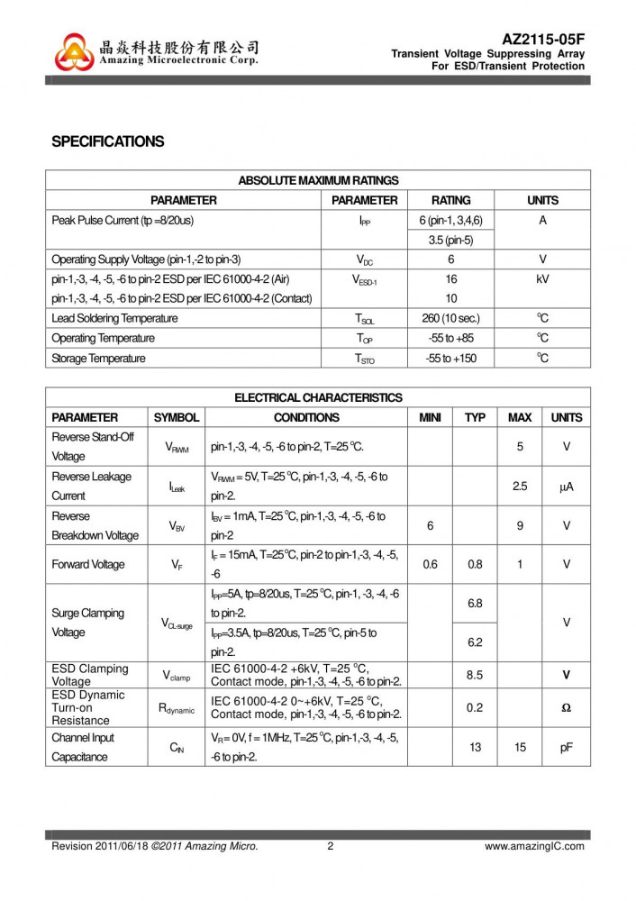 AZ2115-05F technical document page 2
