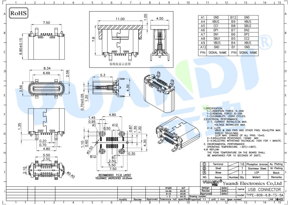 Yuandi TYPE-609-6.8-T3-5A technical drawing page 1