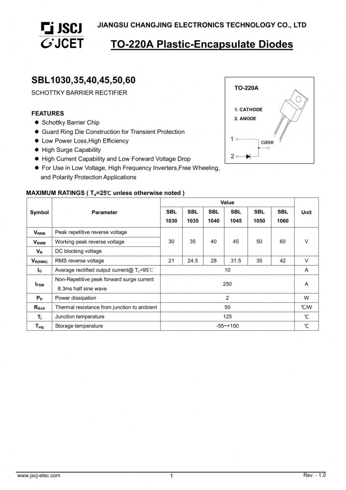 SBL1060 datasheet page 1
