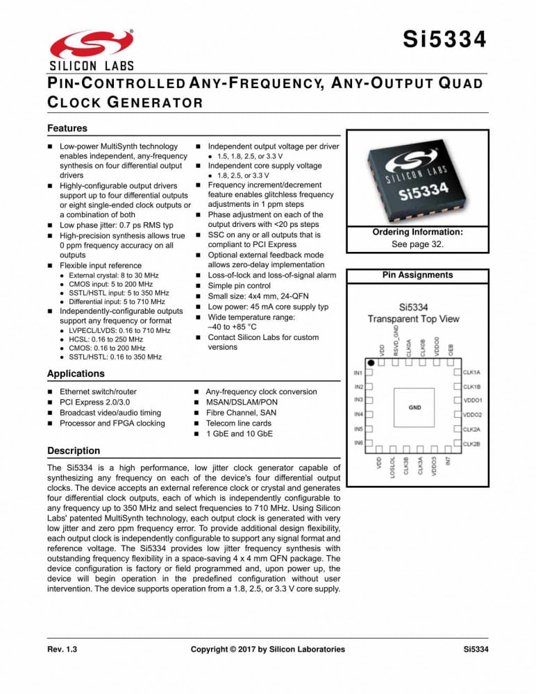 SI5334 datasheet page 1