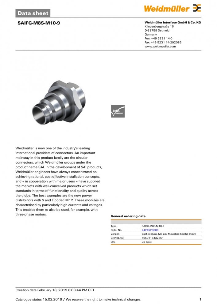 WEIDMULLER 2424520000 document page 1