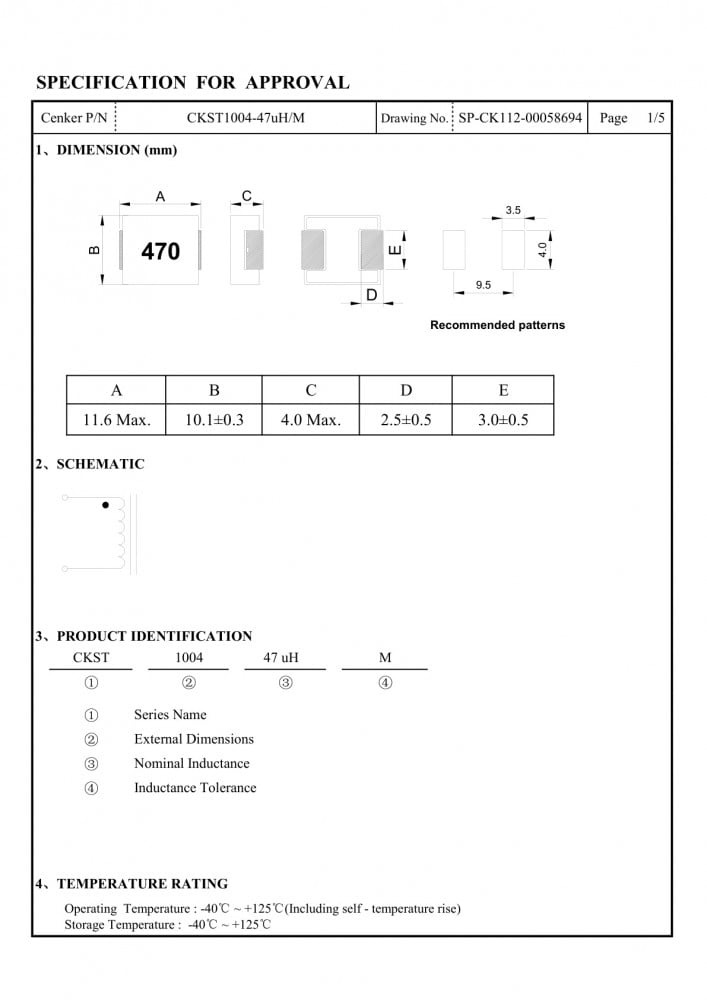 CKST1004-47uH/M electrical requirements
