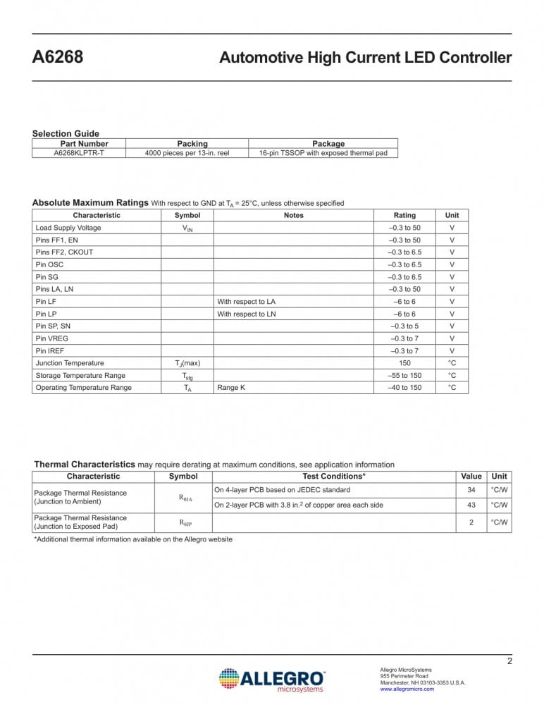 A6268KLPTR-T datasheet page 2