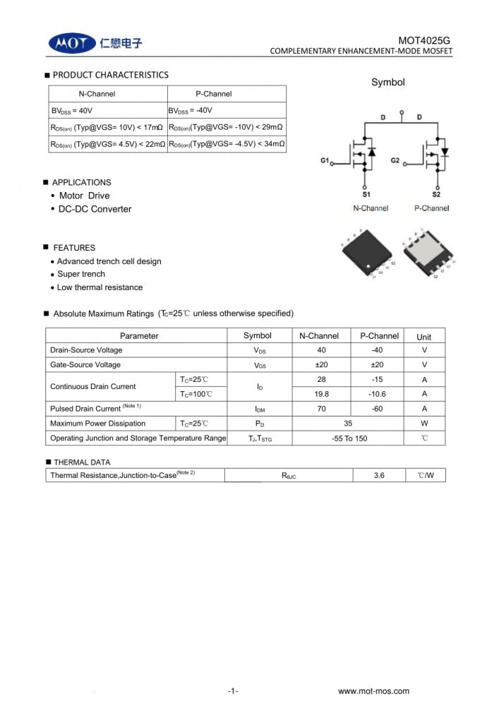 MOT4025G datasheet page 1