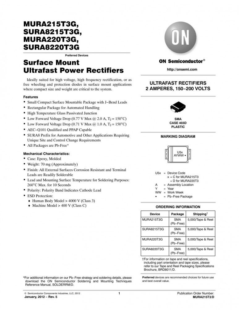 MURA220T3G datasheet page 1