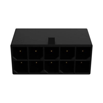 Mega-Fit Right-Angle Header, 5.70mm Pitch, Through Hole, Dual Row, 10 Circuits, 0.38µm Gold (Au) Plating, 3.60mm Tail Length, Glow-Wire Capable, Tape and Reel, Black for sale