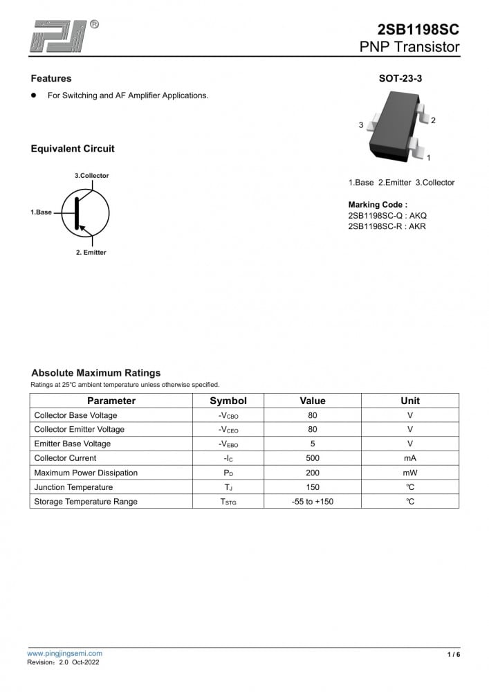 2SB1198SC-R datasheet page 1