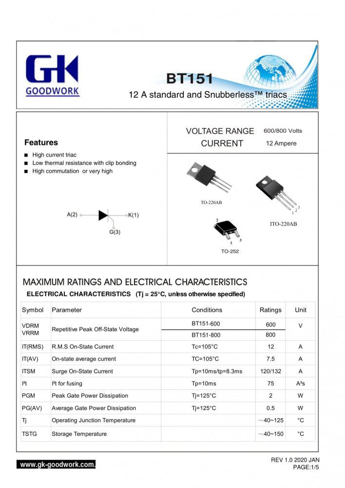 GOODWORK BT151S-600R datasheet page 1