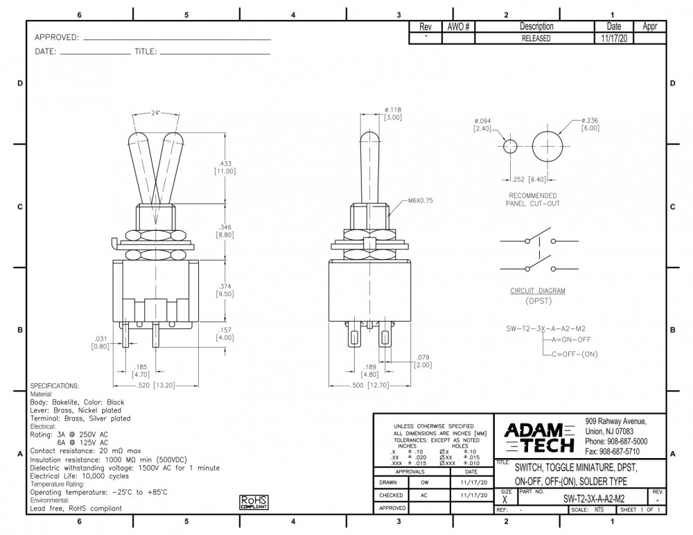 ADAM TECH SW-T2-3X-A-A2-M2 product drawing