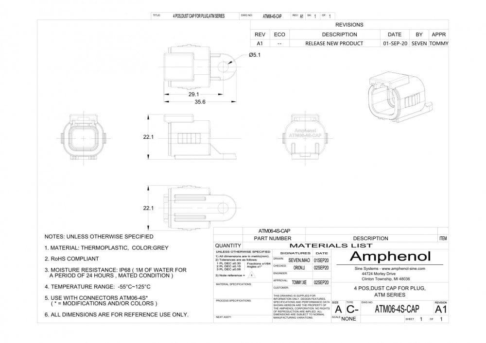 Amphenol ATM06-4S-CAP product drawing