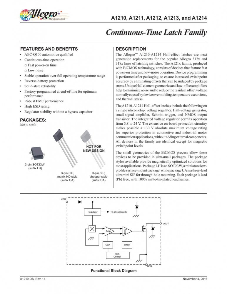 A1210 datasheet page 1