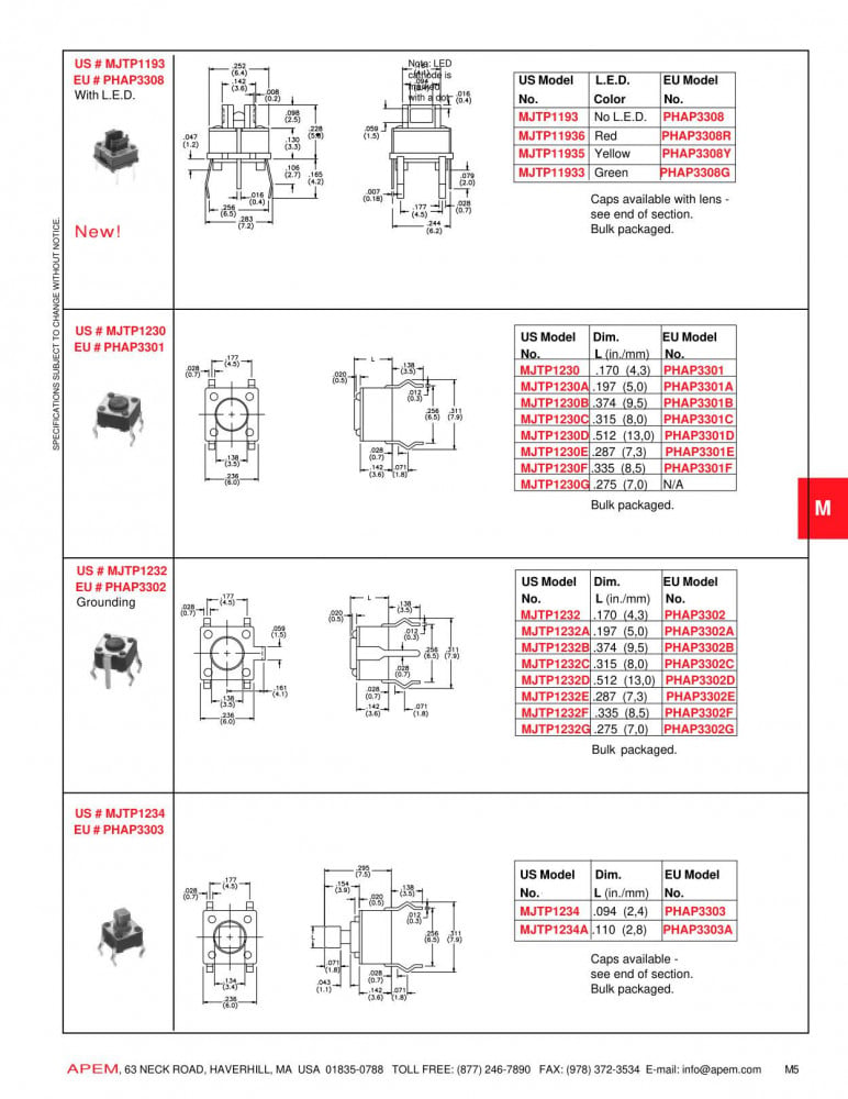 APEM MJTP series datasheet page 3