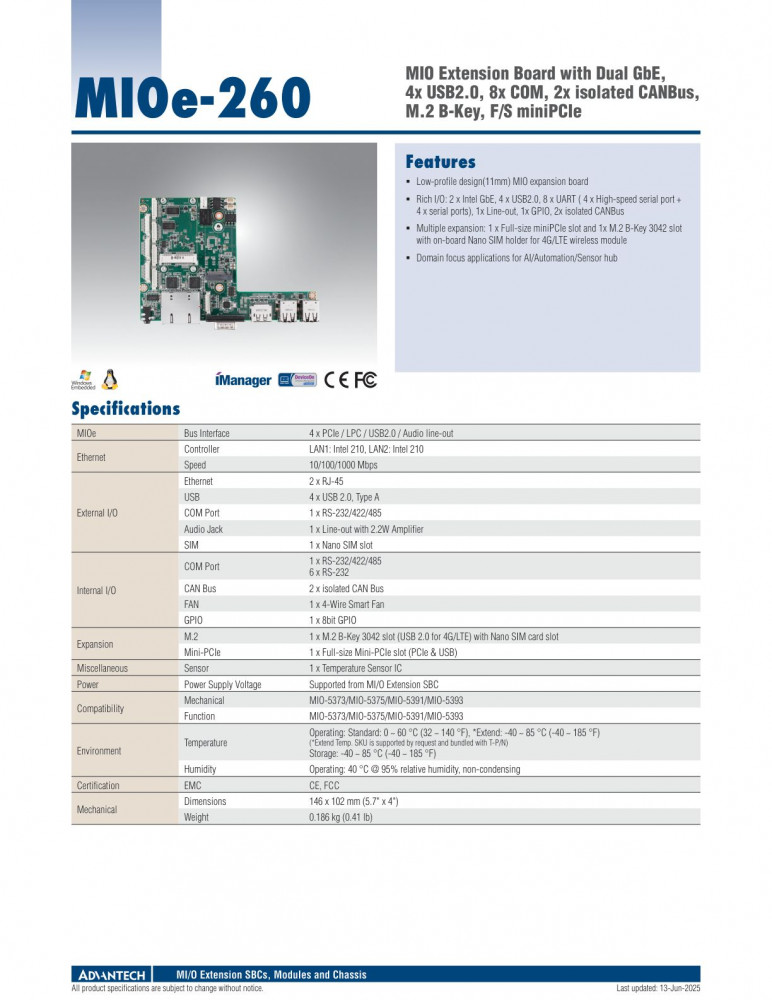 MIOe-260 product documentation page 1