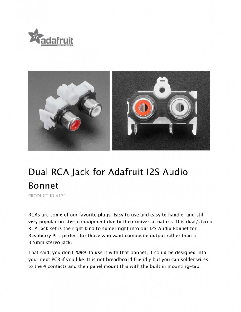 Adafruit 4171 dual RCA jack technical image 1