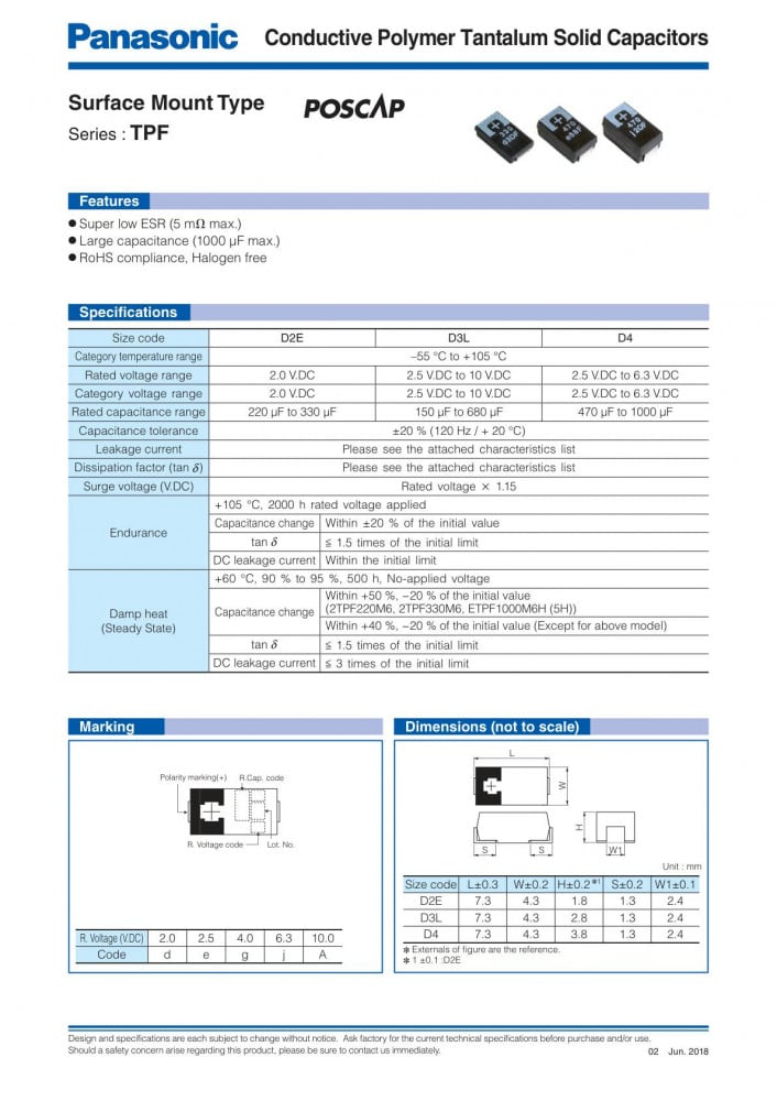 Panasonic TPF series technical documentation page 1