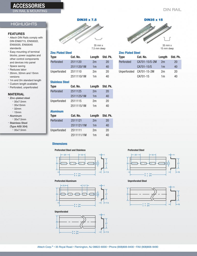 Altech DIN rail accessory documentation page 1