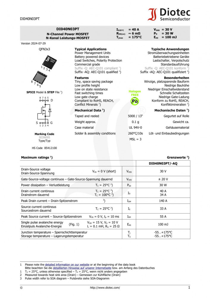 DI040N03PT datasheet page 1