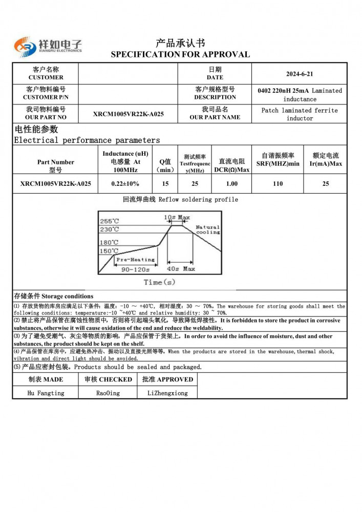 XRCM1005VR22K-A025 product approval document, page 3