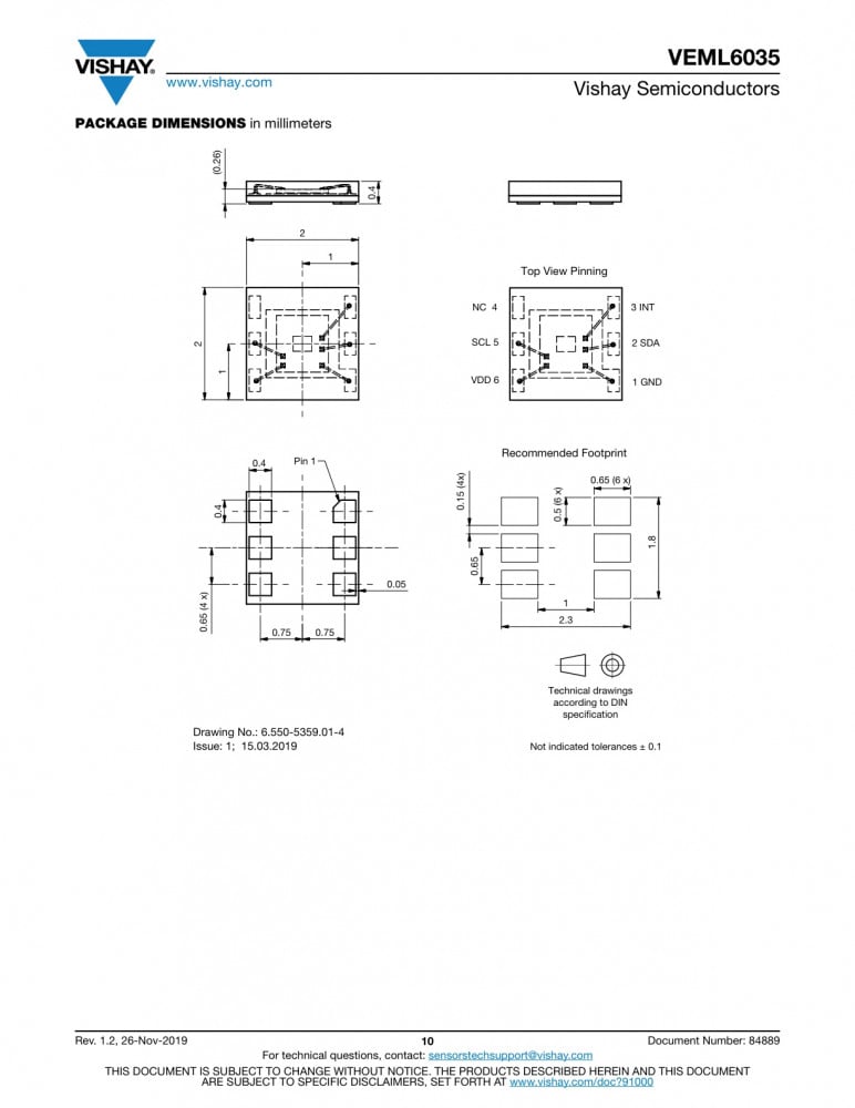 VEML6035 datasheet page 10