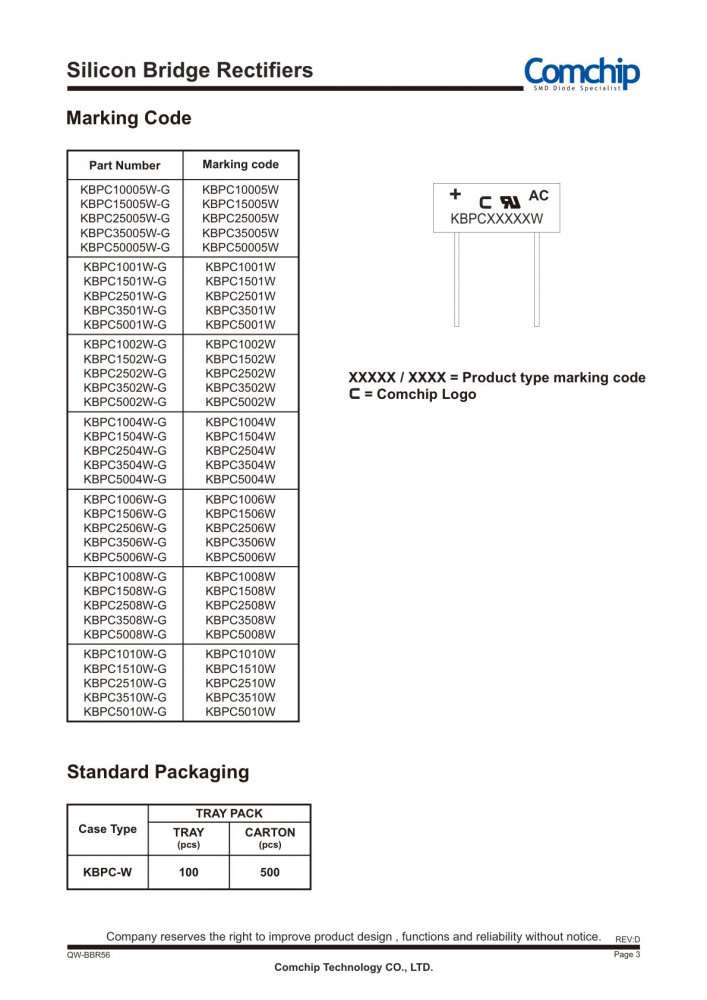 KBPC-W series technical document, page 3