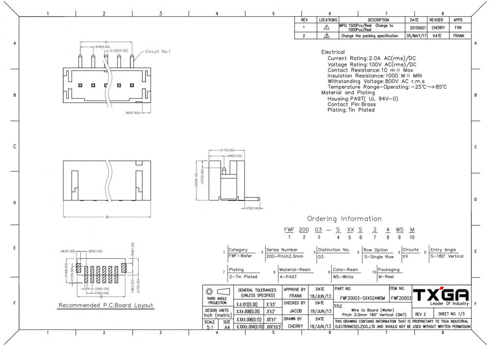 TXGA FWF20003 drawing page 1