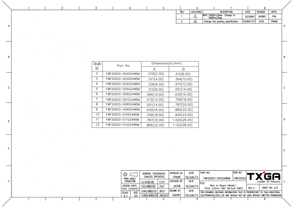 TXGA FWF20003 drawing page 2