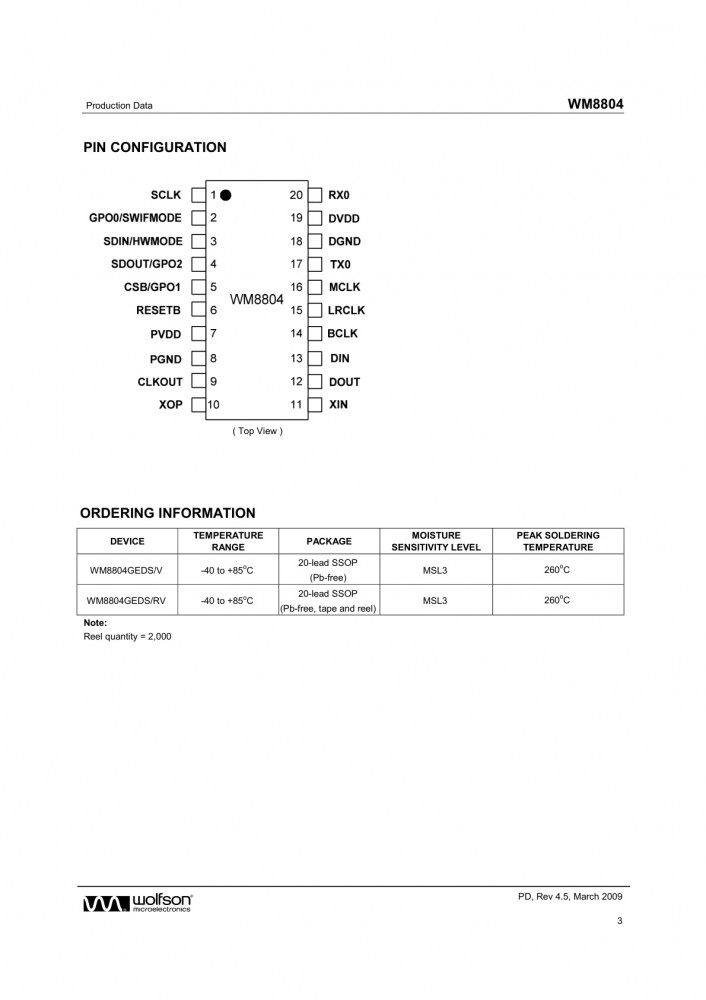 WM8804 datasheet page 3