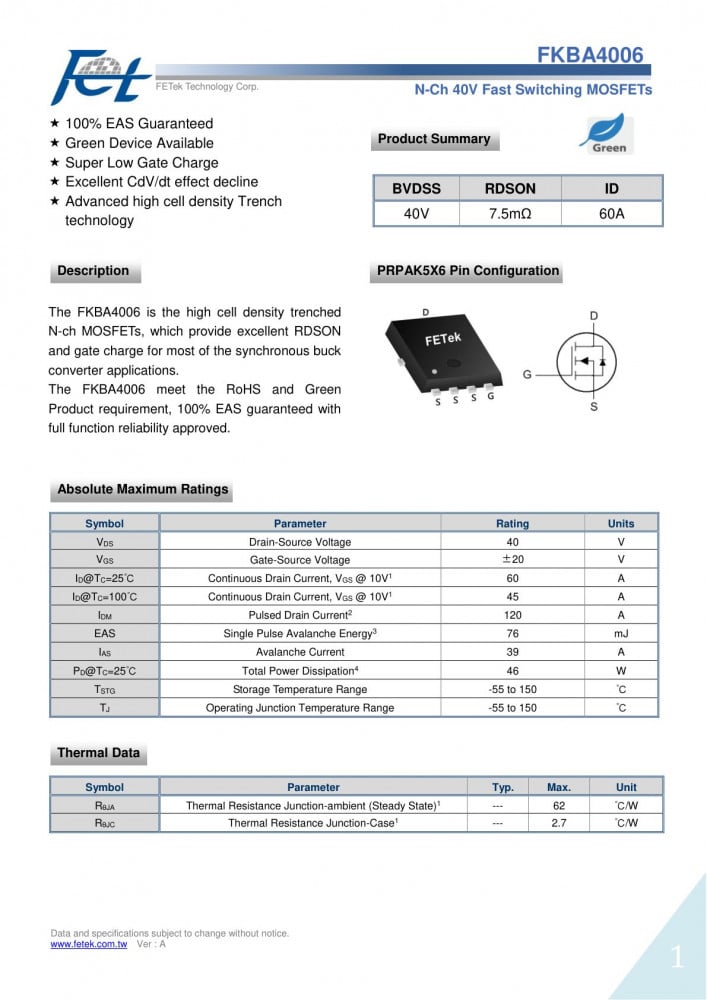 FKBA4006 datasheet page 1