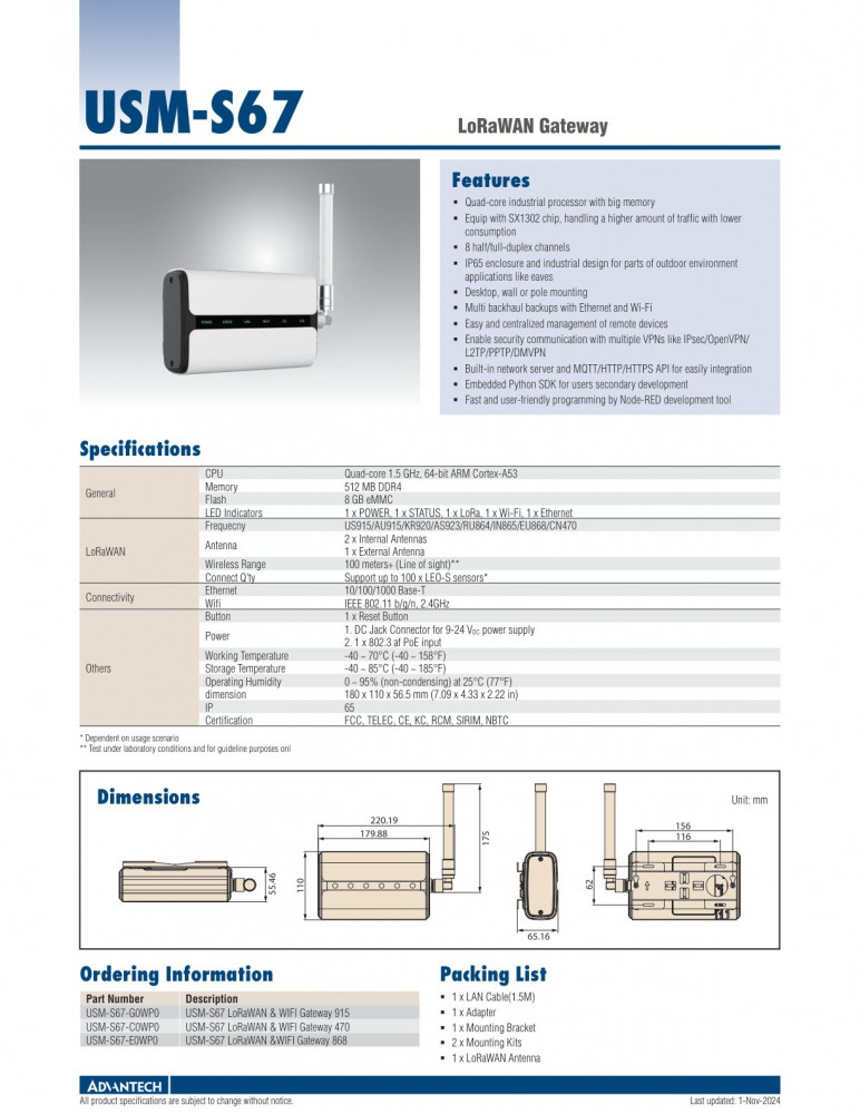 USM-S67 product documentation preview