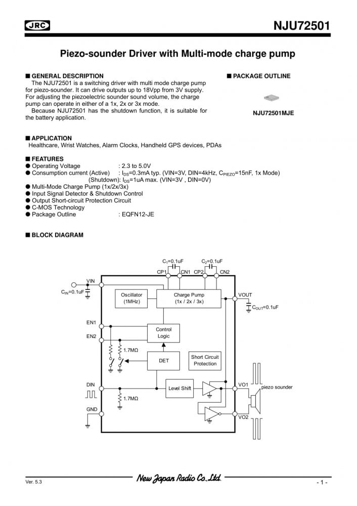 NJU72501MJE-TE2 datasheet page 1