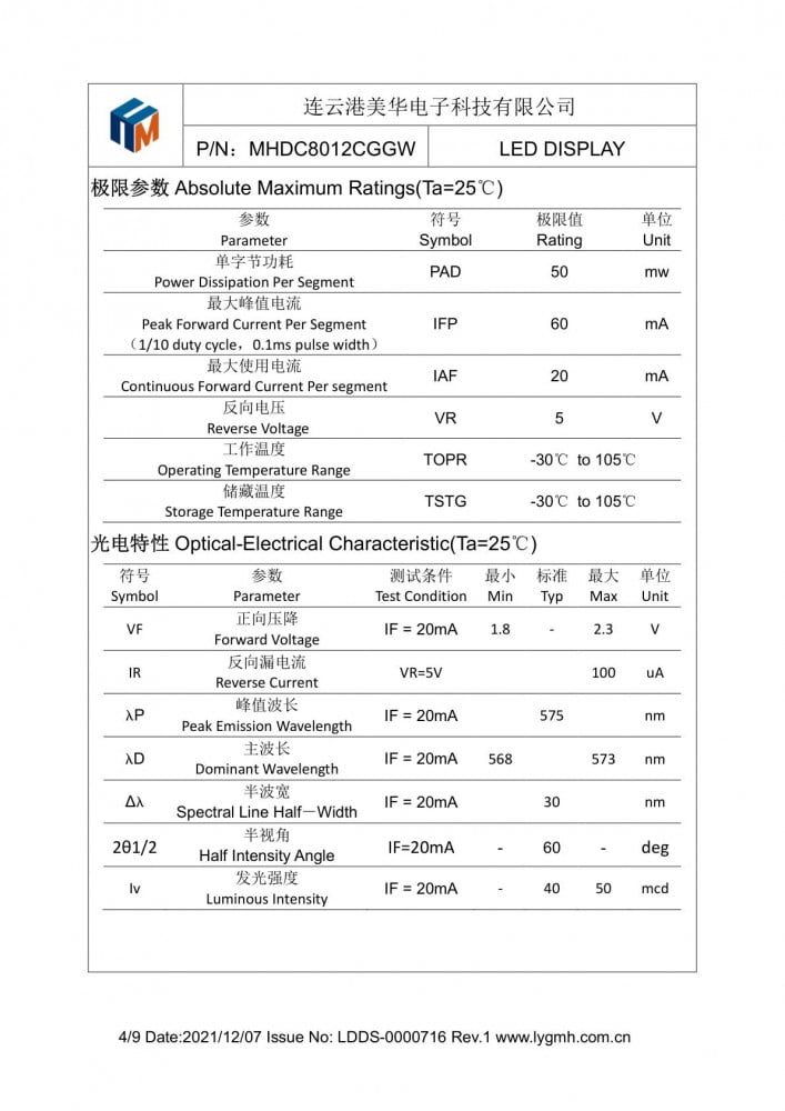 MHDC8012CGGW datasheet page 4