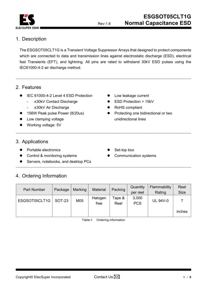 ESGSOT05CLT1G datasheet page 1