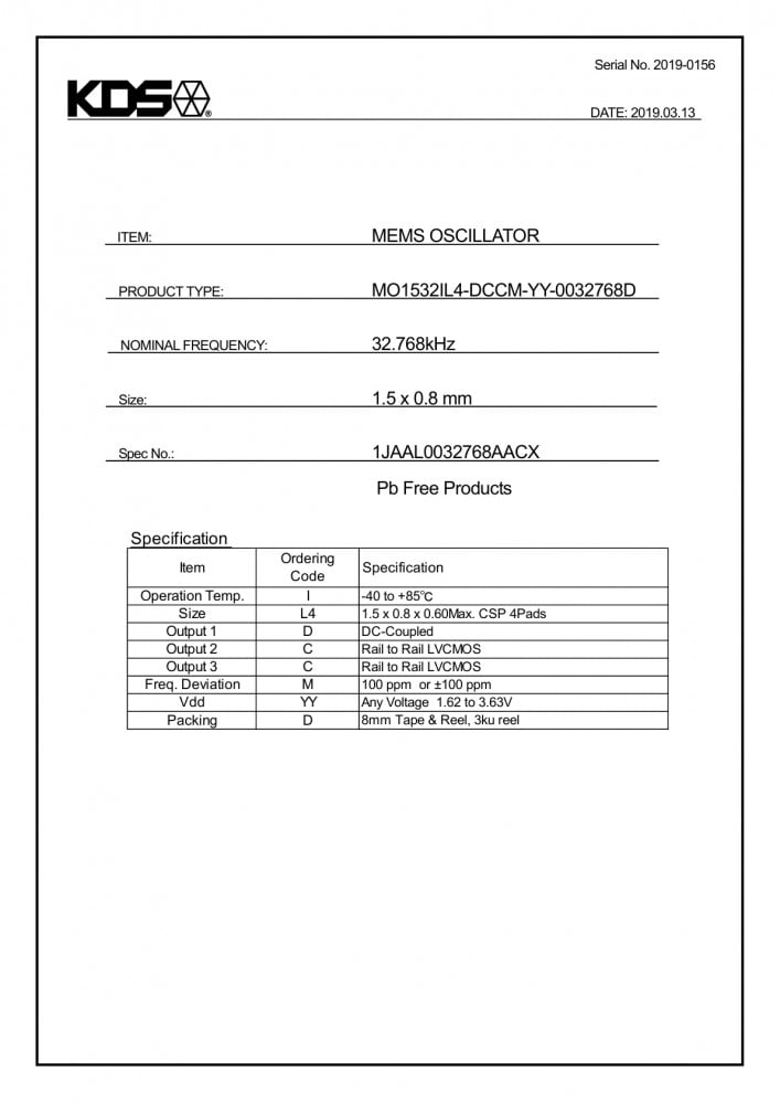 KDS MO1532 datasheet page 2