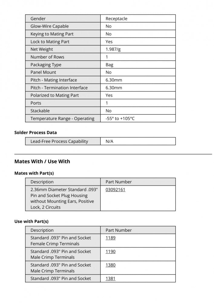 Molex .093 standard pin terminals specification, page 3