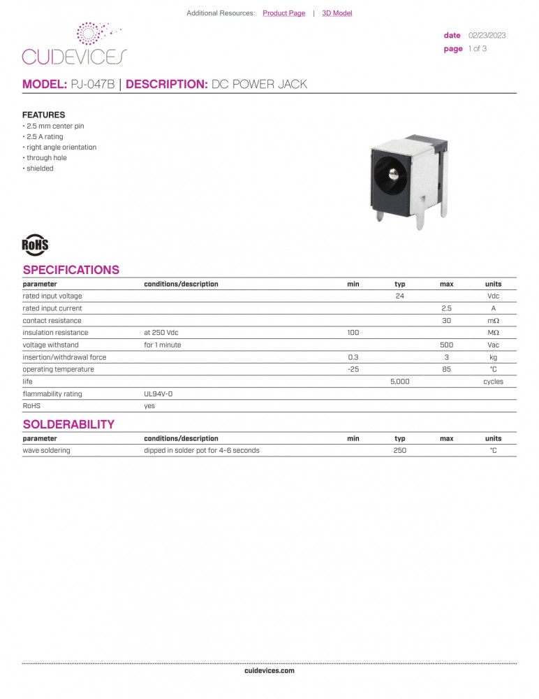 PJ-047B technical document page 1