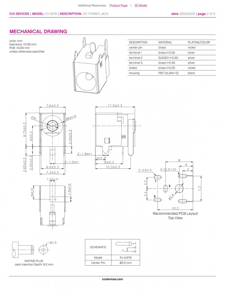 PJ-047B technical document page 2